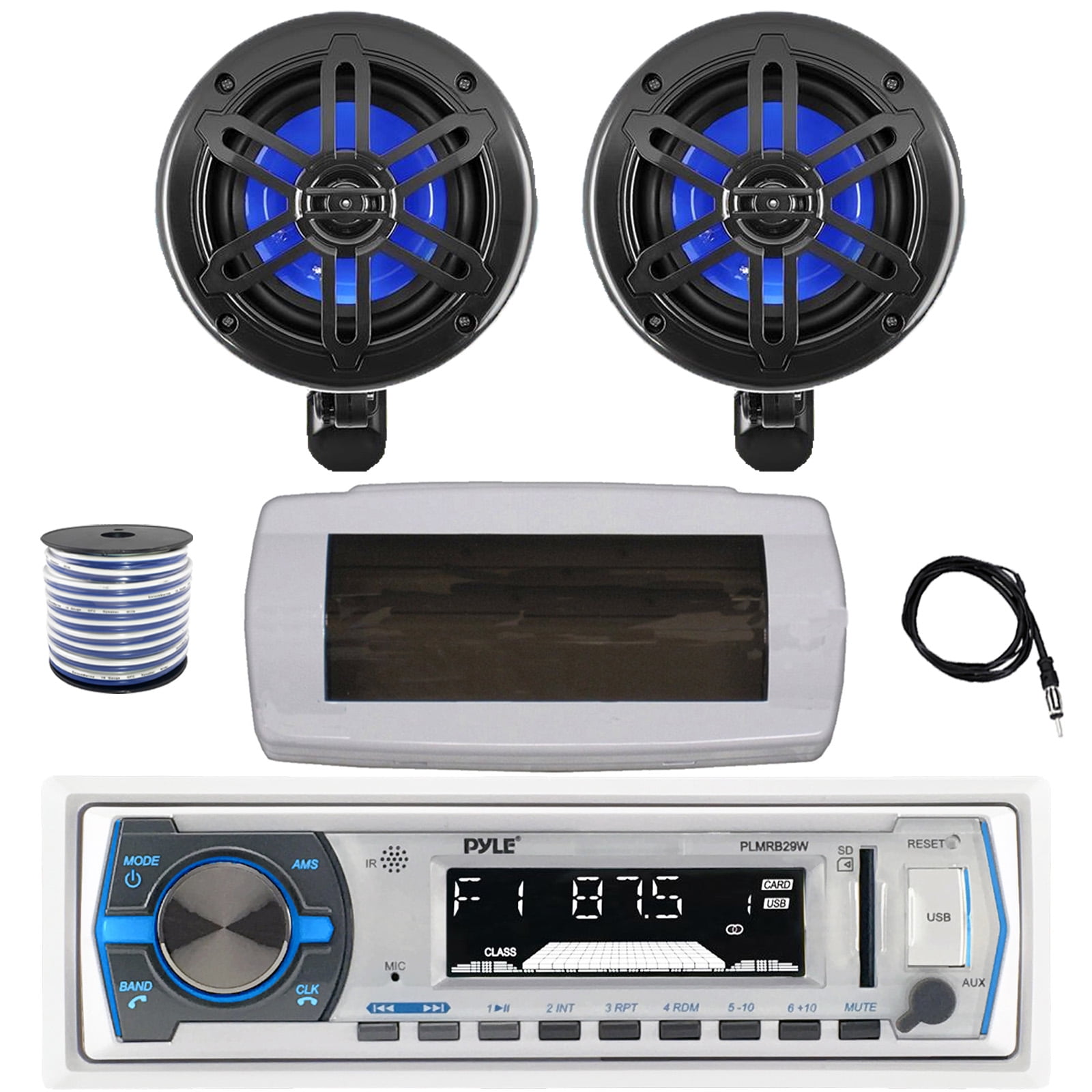 Pyle PLMRB29W Single DIN Bluetooth Marine MP3 AM/FM Stereo Receiver ...
