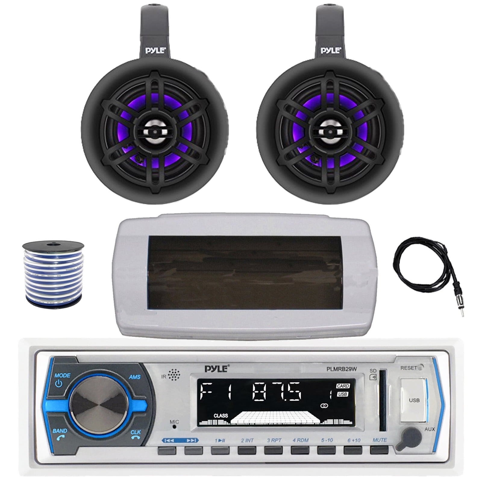 Pyle PLMRB29W Single DIN Bluetooth Marine MP3 AM/FM Stereo Receiver ...