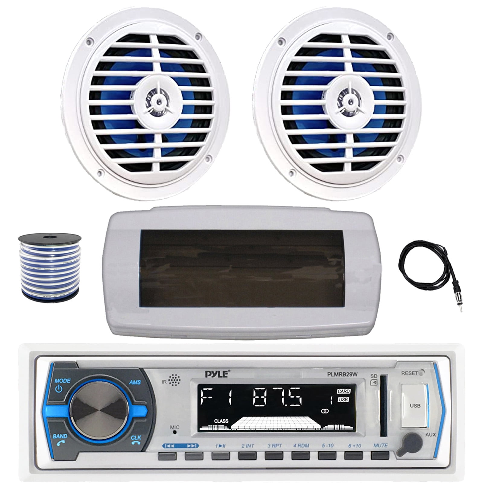 Pyle PLMRB29W Single DIN Bluetooth Marine MP3 AM/FM Stereo Receiver ...