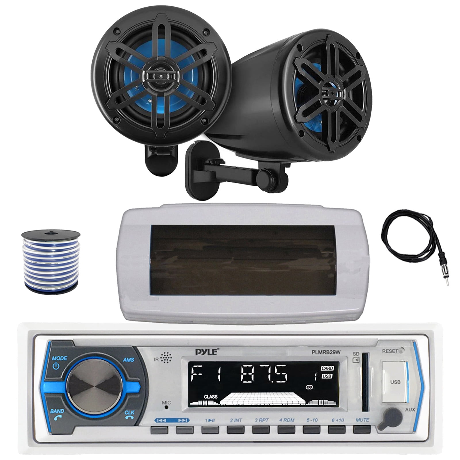 Pyle PLMRB29W Single DIN Bluetooth Marine MP3 AM/FM Stereo Receiver ...