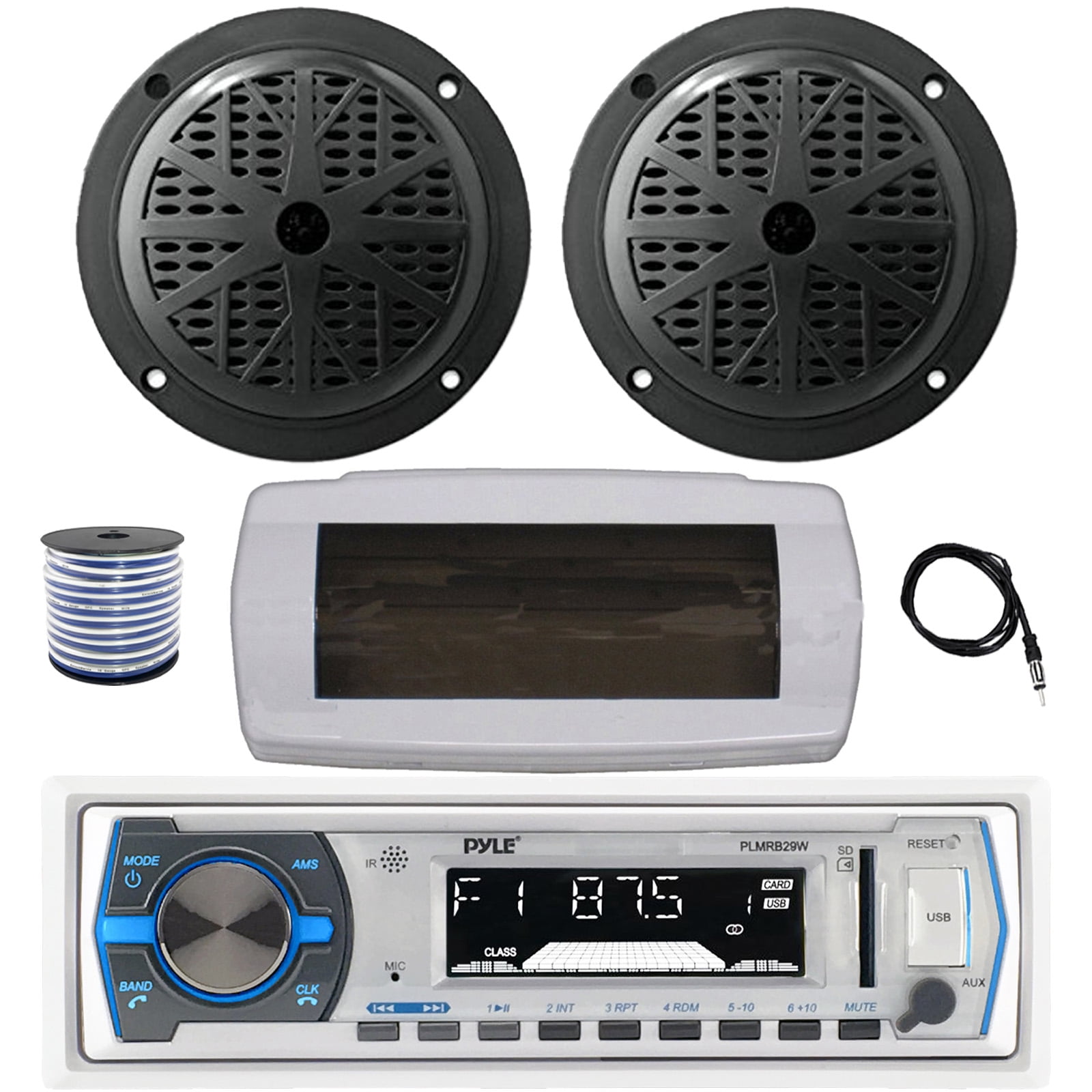 Pyle PLMRB29W Single DIN Bluetooth Marine MP3 AM/FM Stereo Receiver ...