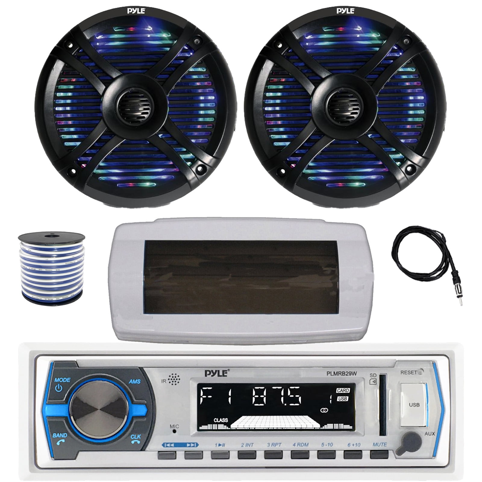 Pyle PLMRB29W Single DIN Bluetooth Marine MP3 AM/FM Stereo Receiver ...