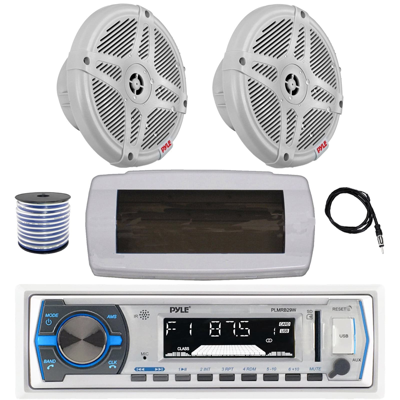 Pyle PLMRB29W Single DIN Bluetooth Marine MP3 AM/FM Stereo Receiver ...