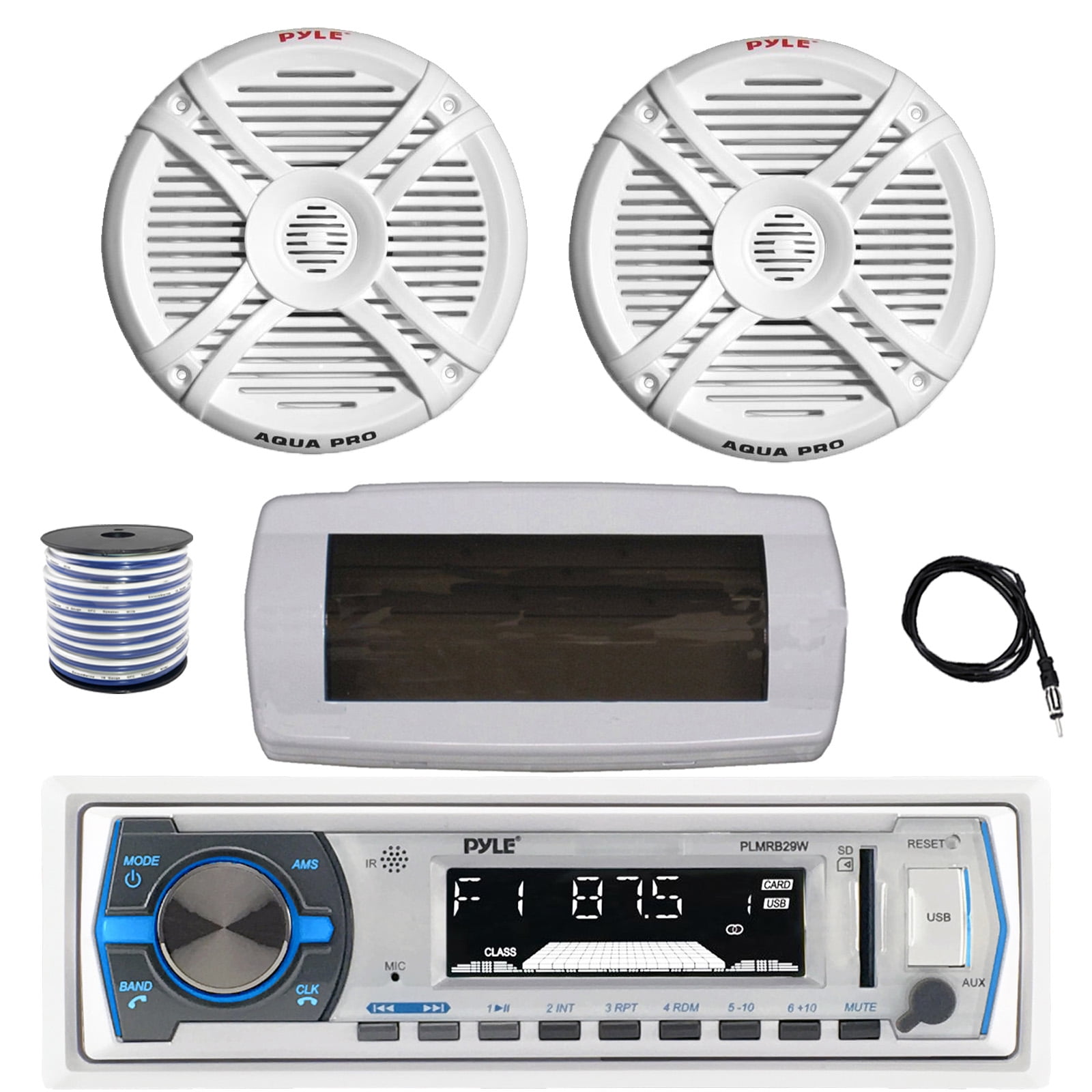 Pyle PLMRB29W Single DIN Bluetooth Marine MP3 AM/FM Stereo Receiver ...