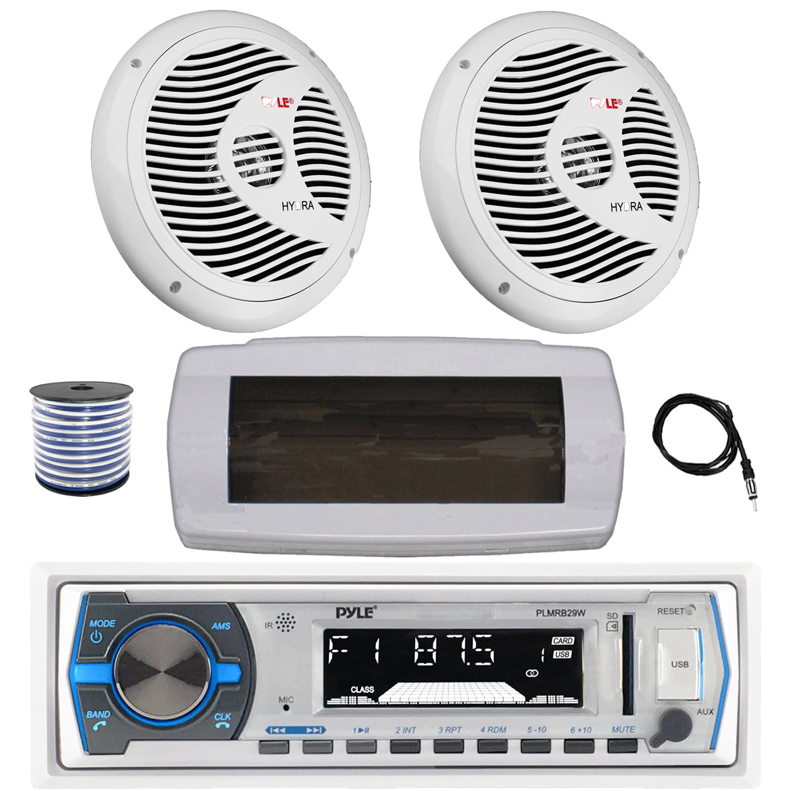 Pyle PLMRB29W Single DIN Bluetooth Marine MP3 AM/FM Stereo Receiver ...