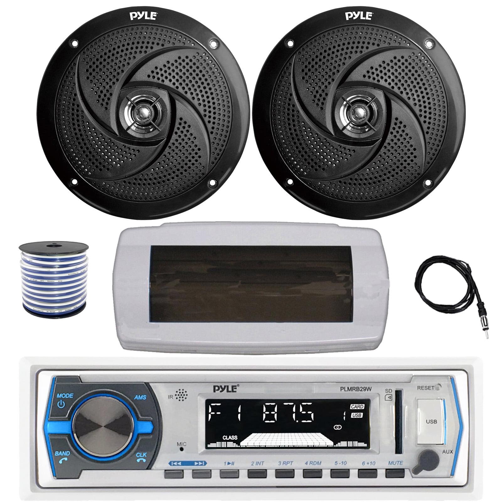 Pyle PLMRB29W Single DIN Bluetooth Marine MP3 AM/FM Stereo Receiver ...