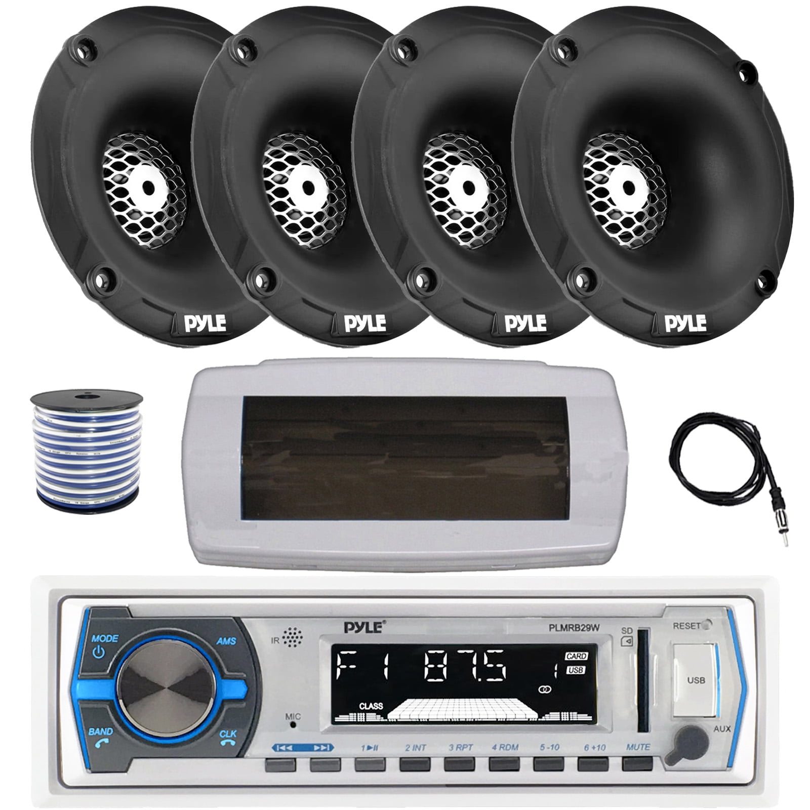 Pyle PLMRB29W Single DIN Bluetooth Marine MP3 AM/FM Stereo Receiver ...