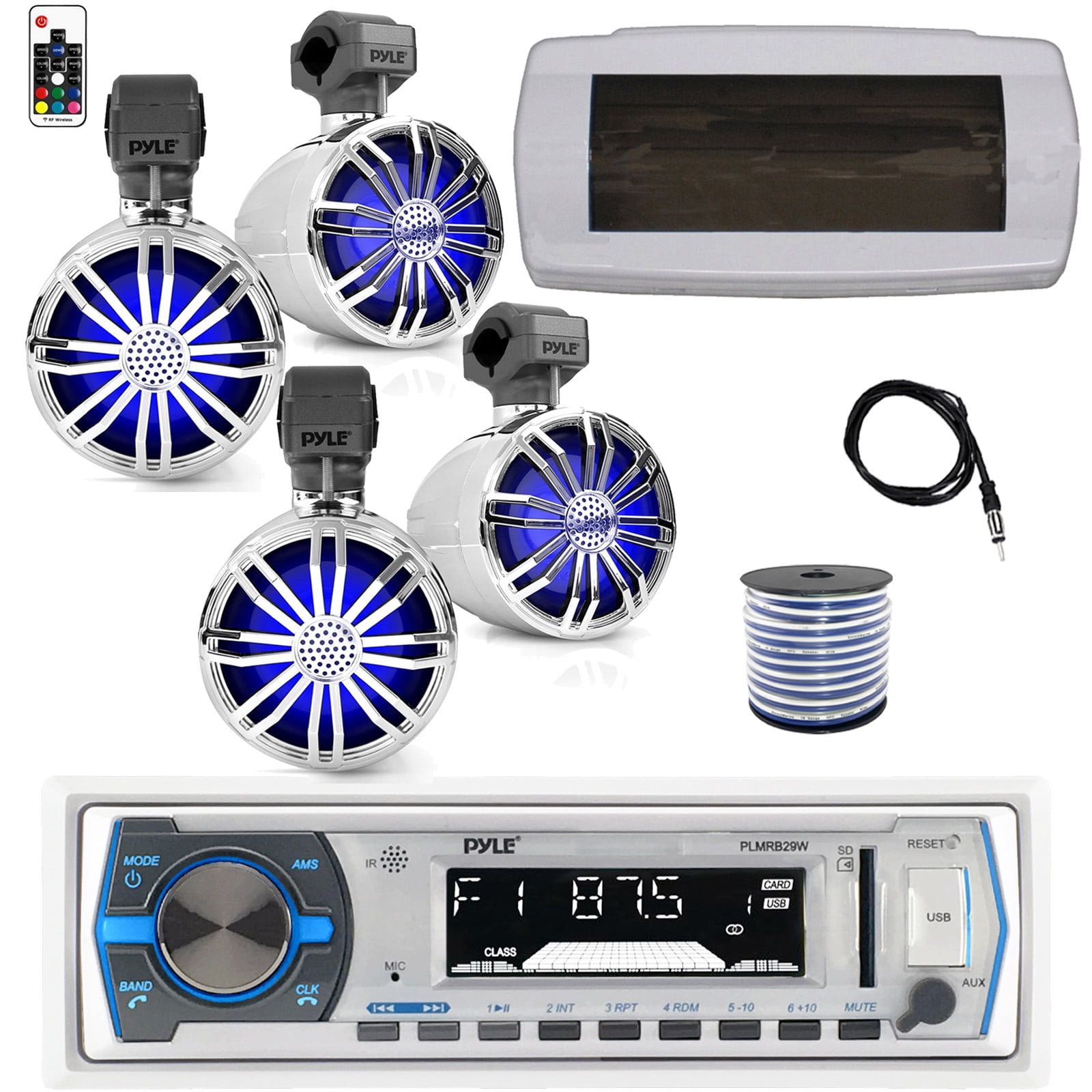 Pyle PLMRB29W Single DIN Bluetooth Marine MP3 AM/FM Stereo Receiver ...