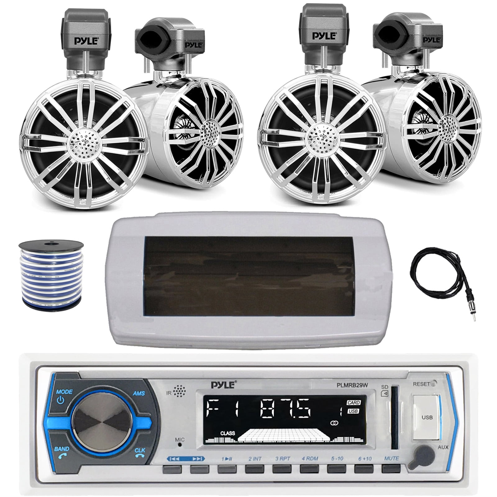 Pyle PLMRB29W Single DIN Bluetooth Marine MP3 AM/FM Stereo Receiver ...