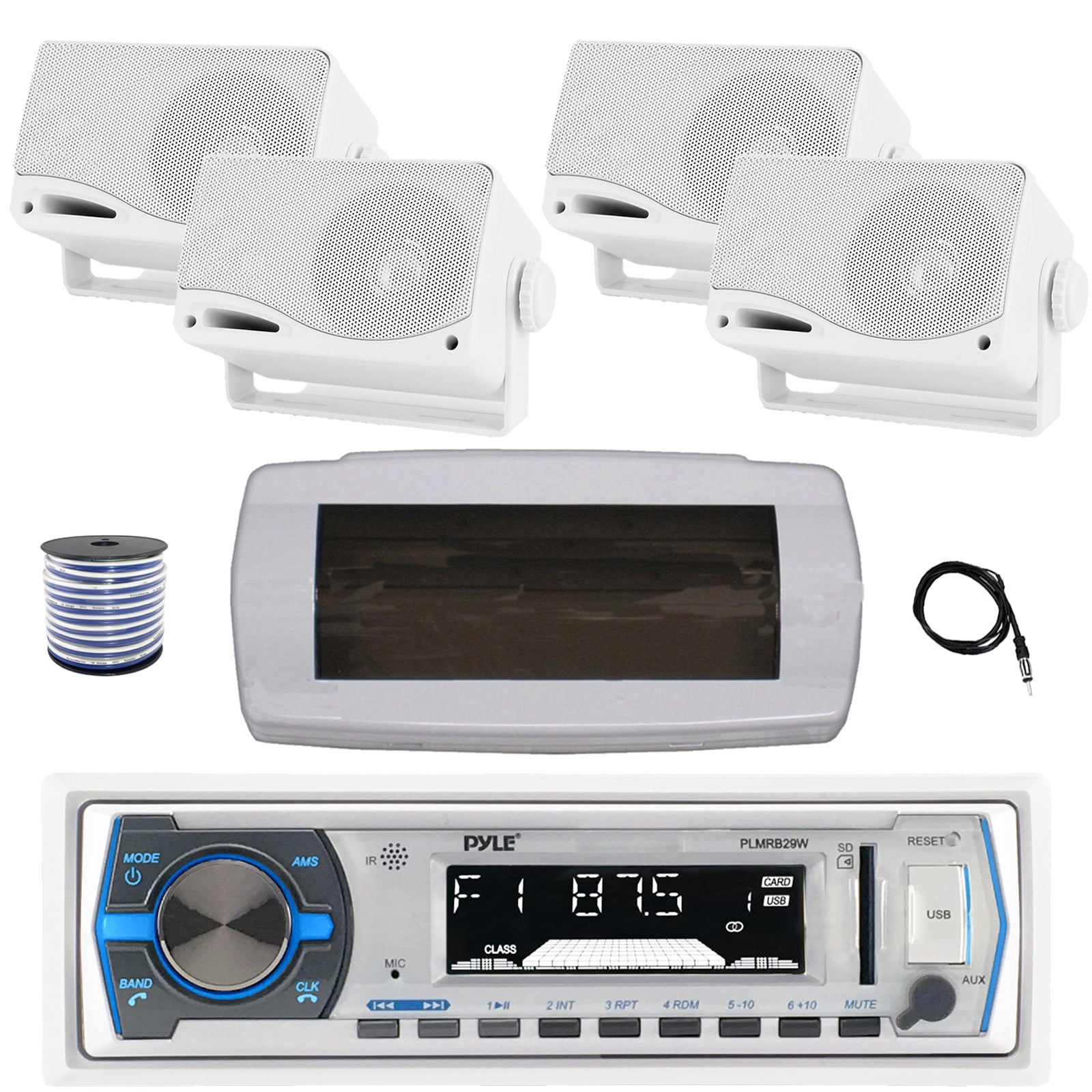 Pyle PLMRB29W Single DIN Bluetooth Marine MP3 AM/FM Stereo Receiver ...