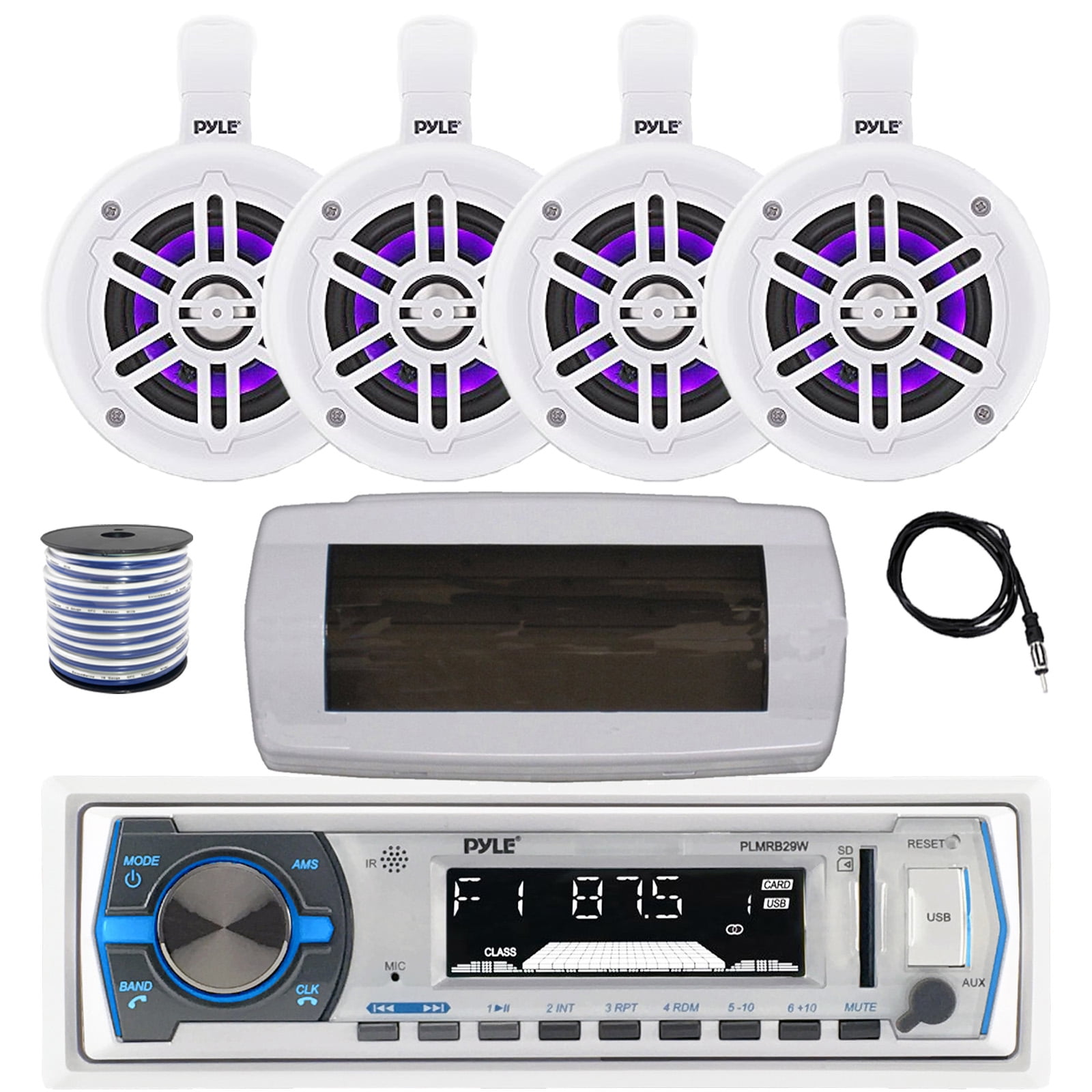 Pyle PLMRB29W Single DIN Bluetooth Marine MP3 AM/FM Stereo Receiver ...