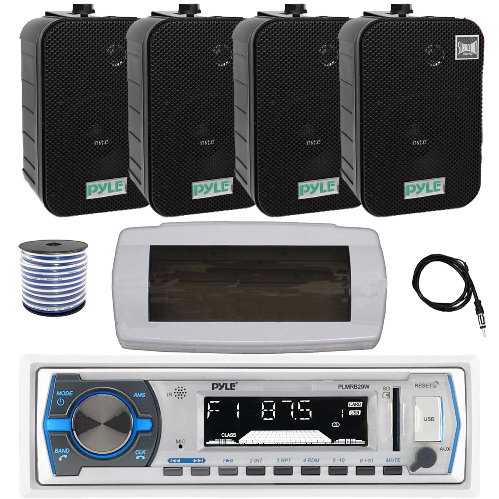Pyle PLMRB29W Single DIN Bluetooth Marine MP3 AM/FM Stereo Receiver ...