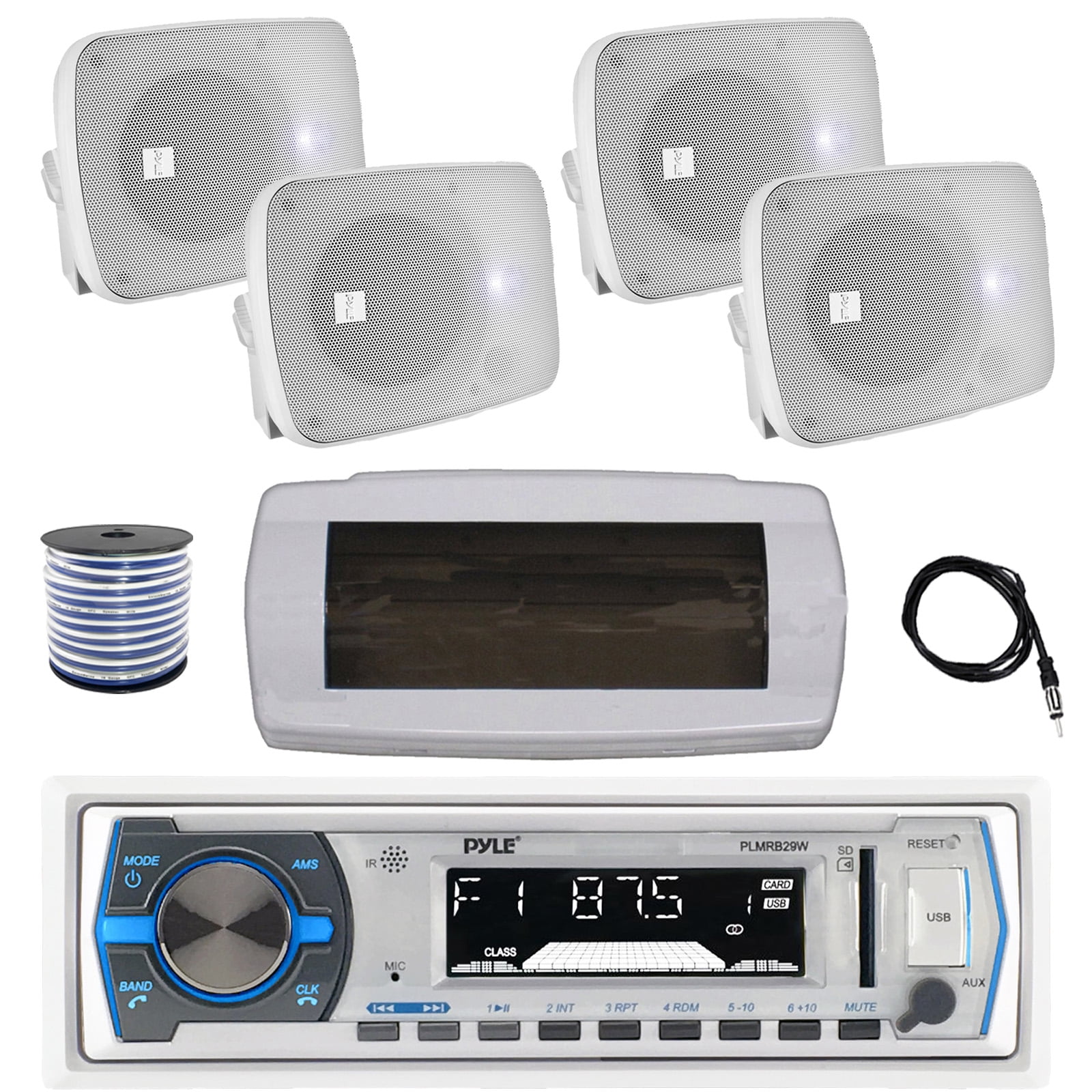 Pyle PLMRB29W Single DIN Bluetooth Marine MP3 AM/FM Stereo Receiver ...
