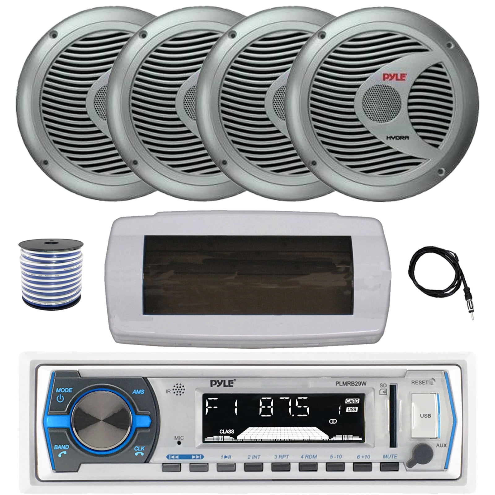 Pyle PLMRB29W Single DIN Bluetooth Marine MP3 AM/FM Stereo Receiver ...