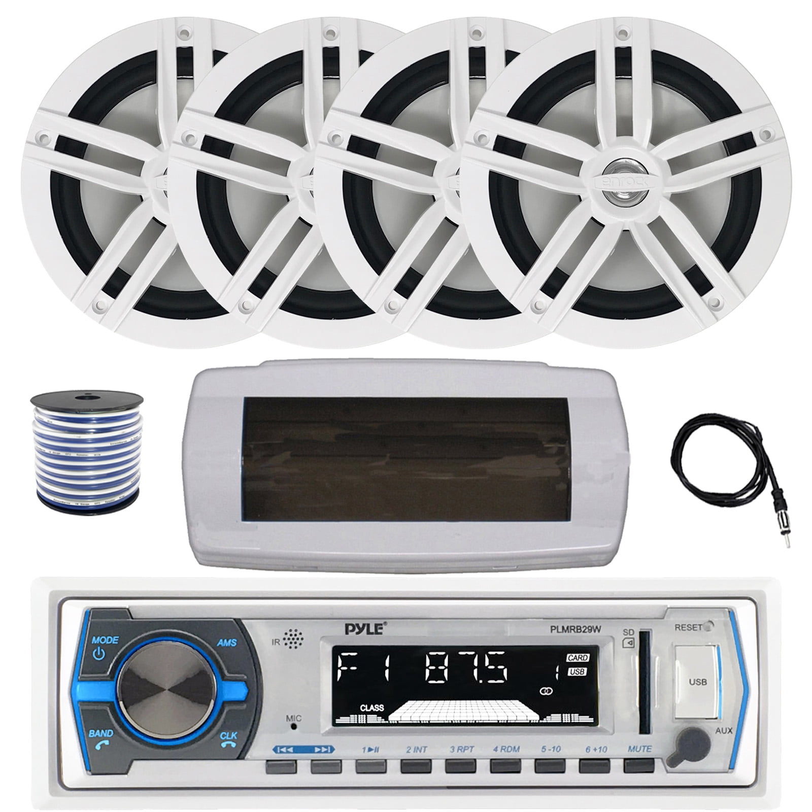Pyle PLMRB29W Single DIN Bluetooth Marine MP3 AM/FM Stereo Receiver ...