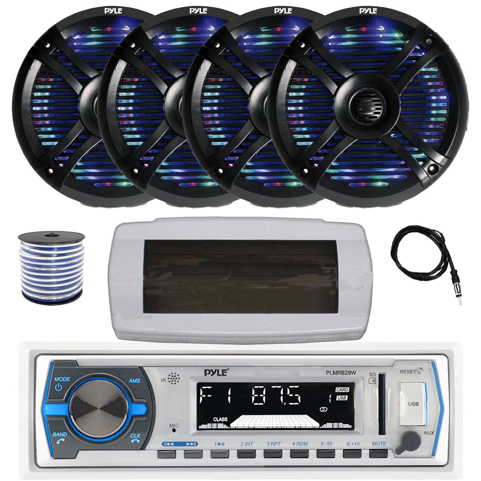 Pyle PLMRB29W Single DIN Bluetooth Marine MP3 AM/FM Stereo Receiver ...