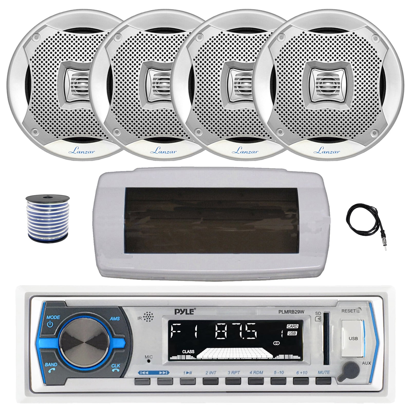 Pyle PLMRB29W Single DIN Bluetooth Marine MP3 AM/FM Stereo Receiver ...