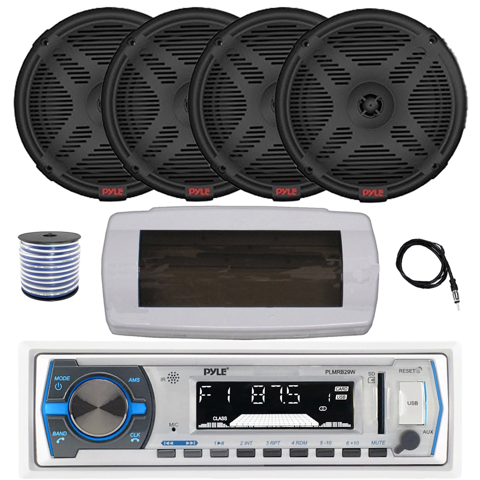 Pyle PLMRB29W Single DIN Bluetooth Marine MP3 AM/FM Stereo Receiver ...