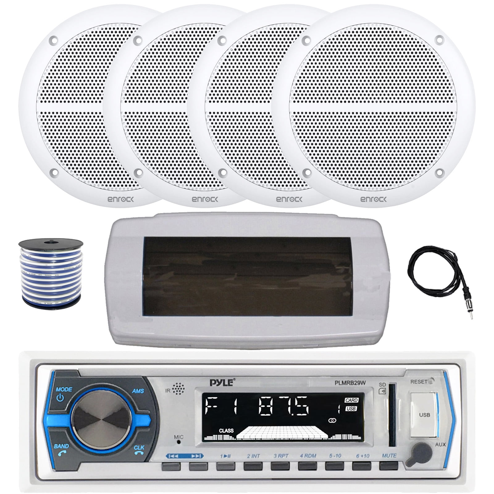 Pyle PLMRB29W Single DIN Bluetooth Marine MP3 AM/FM Stereo Receiver ...