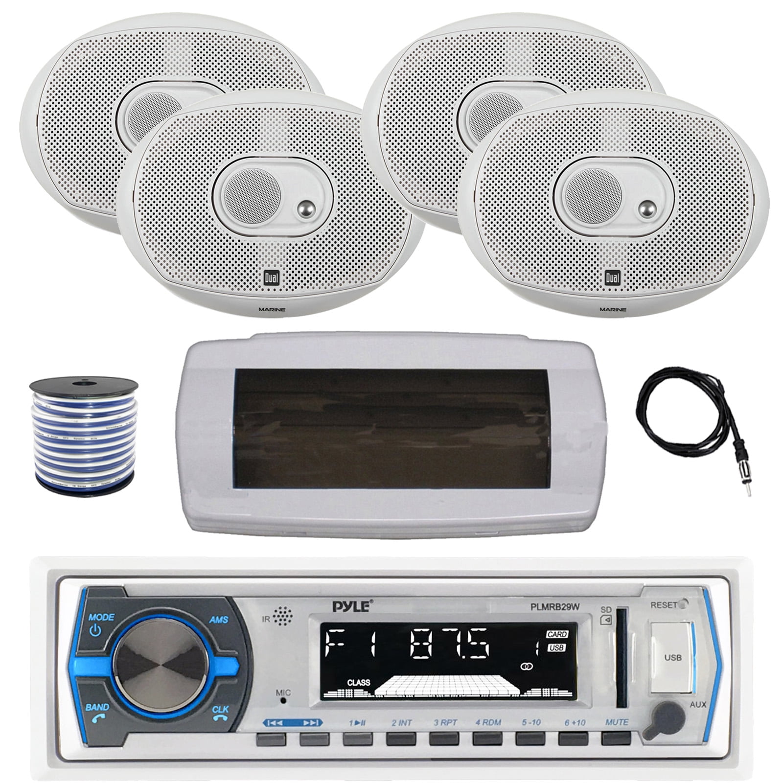 Pyle PLMRB29W Single DIN Bluetooth Marine MP3 AM/FM Stereo Receiver ...