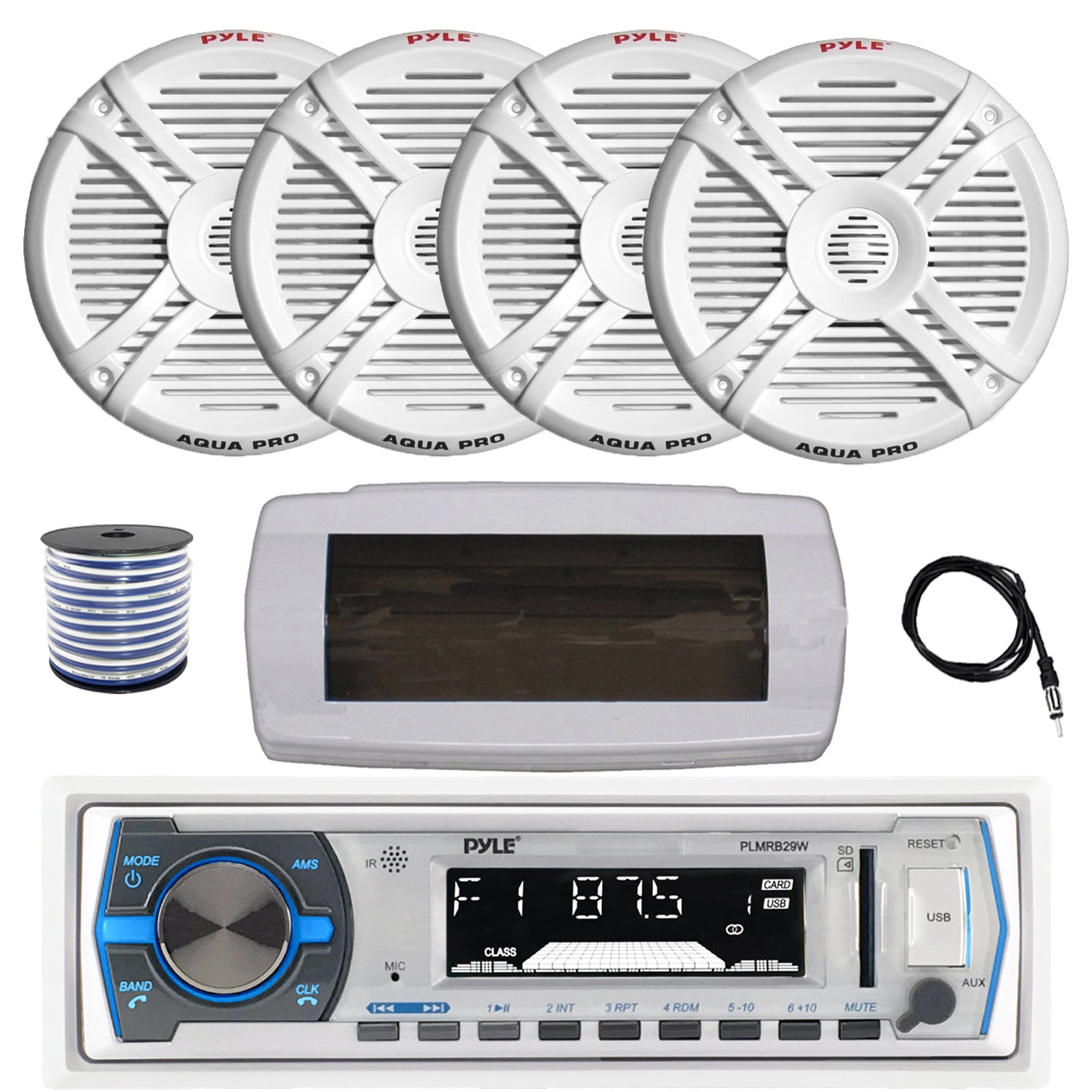 Pyle PLMRB29W Single DIN Bluetooth Marine MP3 AM/FM Stereo Receiver ...