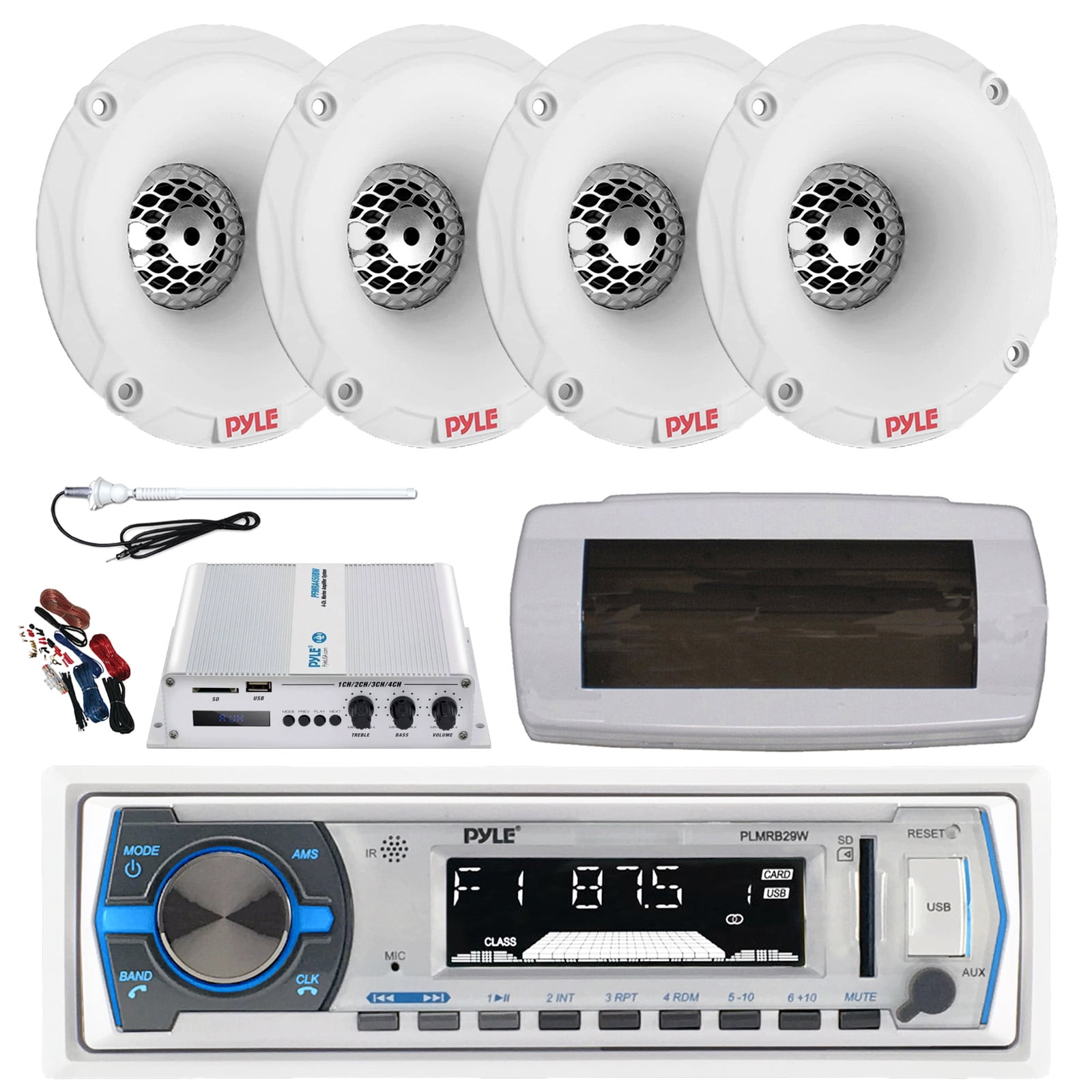 Pyle PLMRB29W Single DIN Bluetooth Marine MP3 AM/FM Stereo Receiver ...