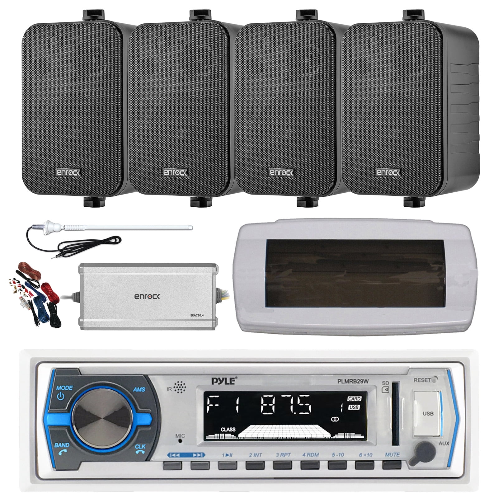 Pyle PLMRB29W Single DIN Bluetooth Marine MP3 AM/FM Stereo Receiver ...