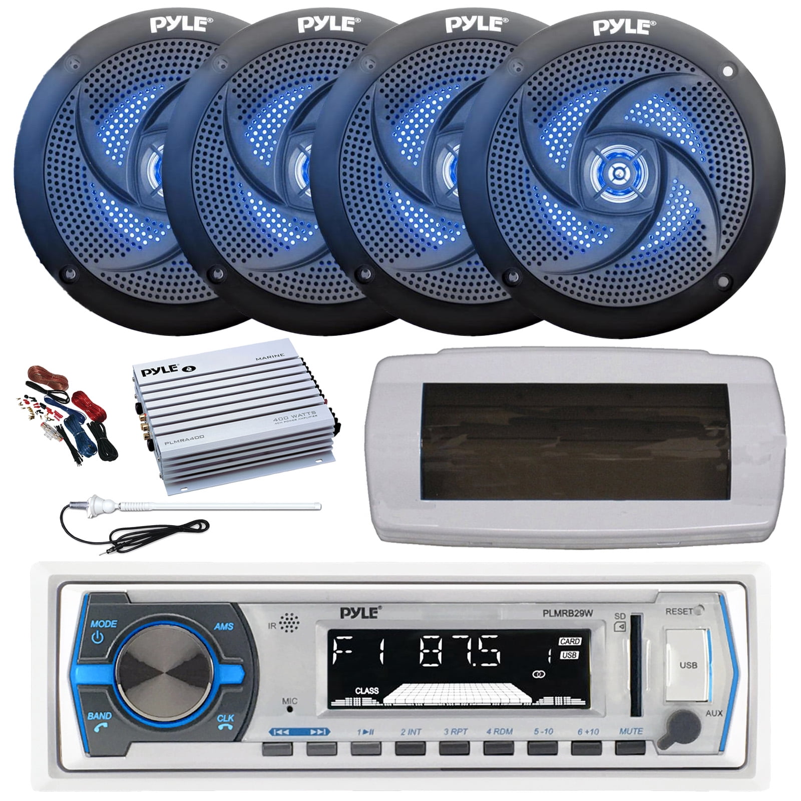 Pyle PLMRB29W Single DIN Bluetooth Marine MP3 AM/FM Stereo Receiver ...