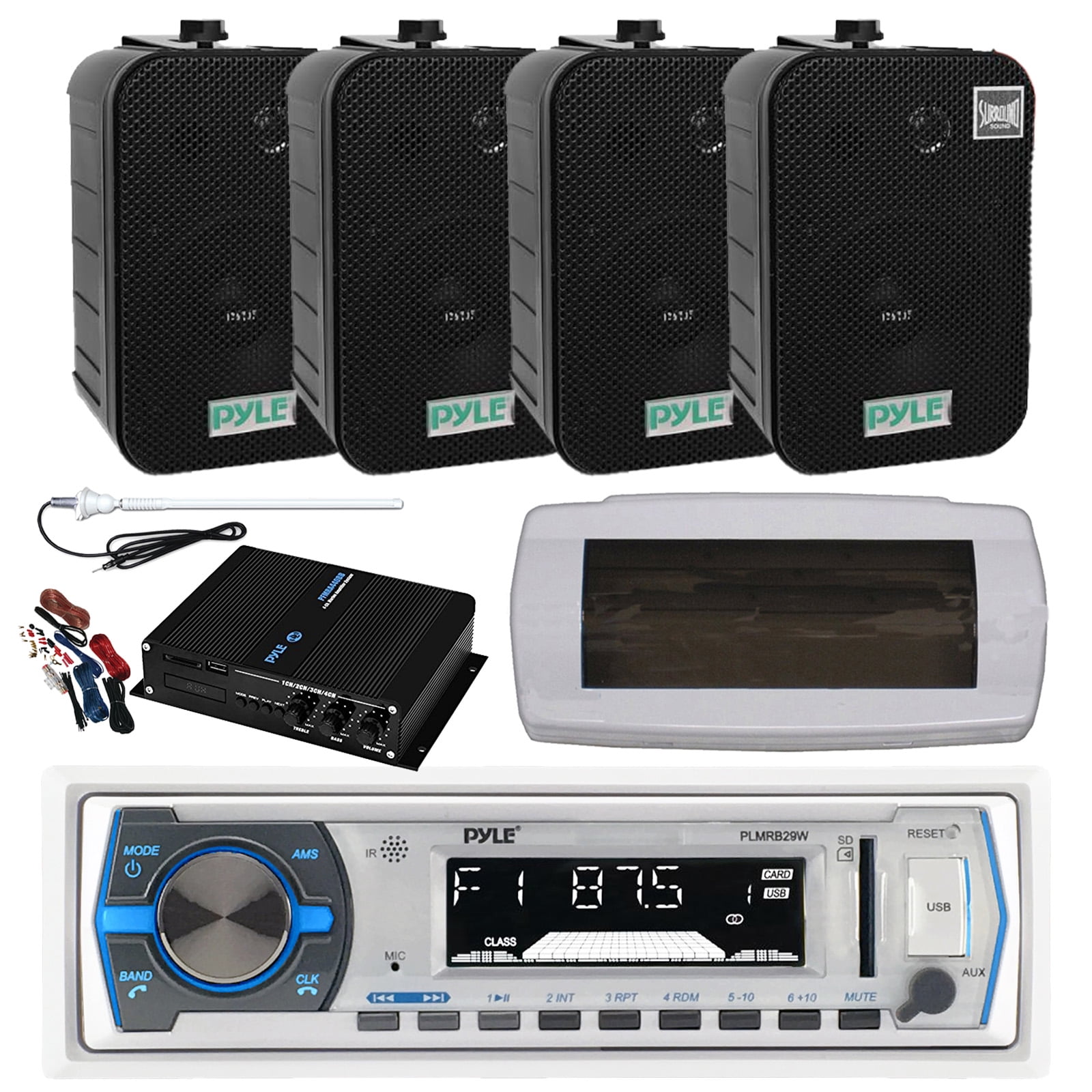 Pyle PLMRB29W Single DIN Bluetooth Marine MP3 AM/FM Stereo Receiver ...