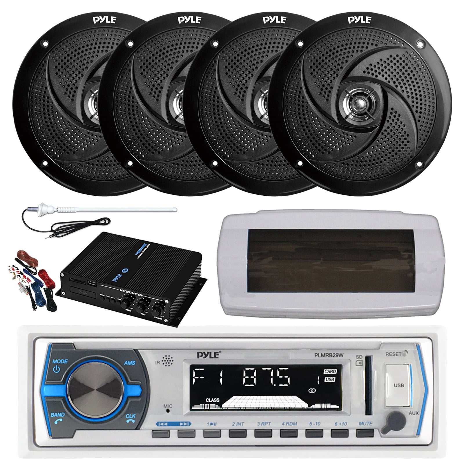 Pyle PLMRB29W Single DIN Bluetooth Marine MP3 AM/FM Stereo Receiver ...