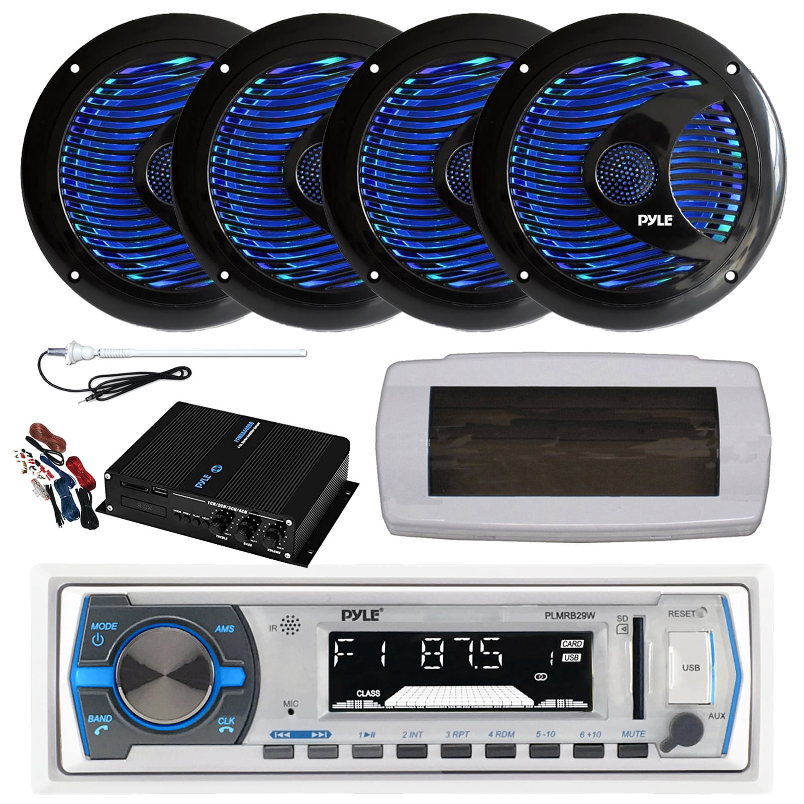 Pyle PLMRB29W Single DIN Bluetooth Marine MP3 AM/FM Stereo Receiver ...