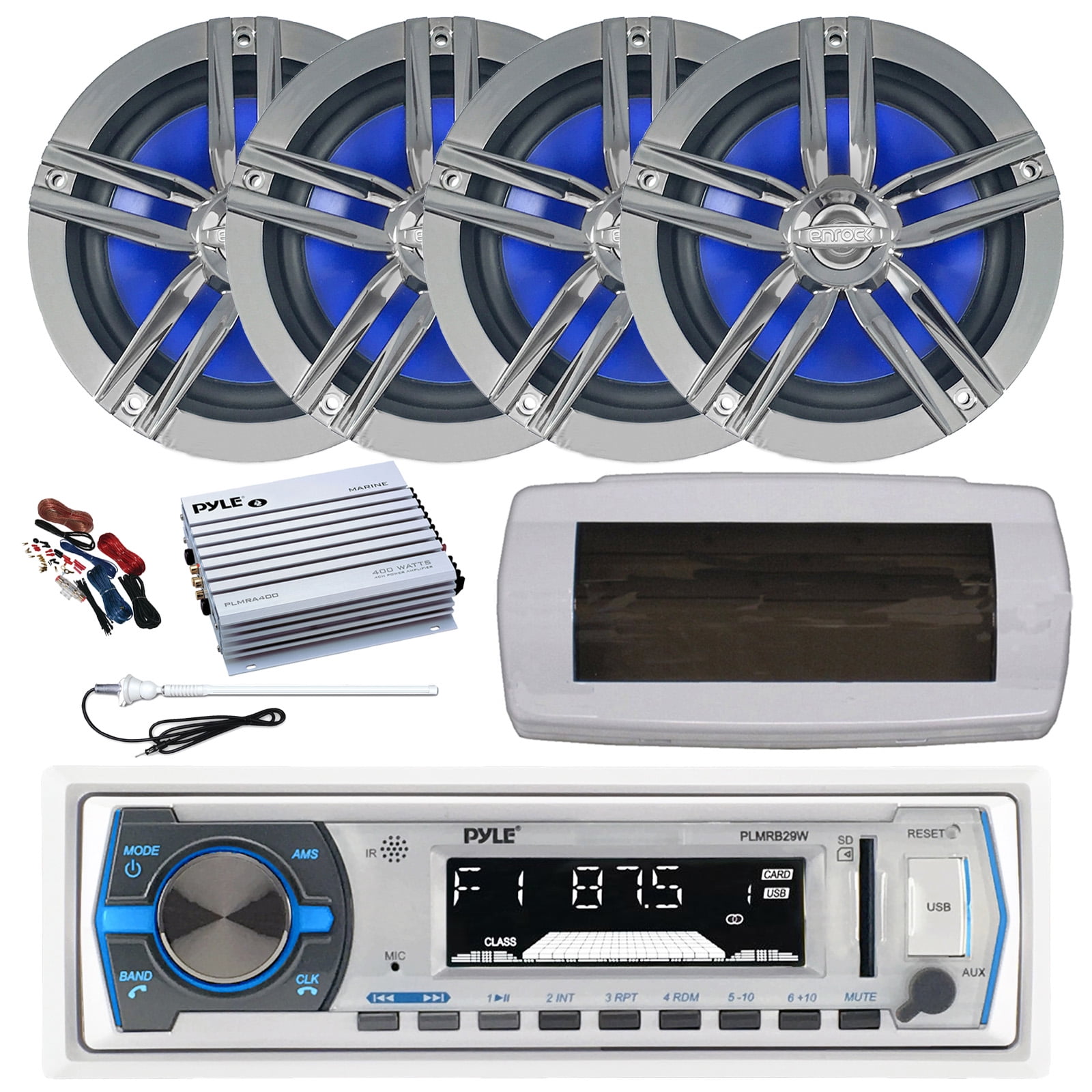 Pyle PLMRB29W Single DIN Bluetooth Marine MP3 AM/FM Stereo Receiver ...