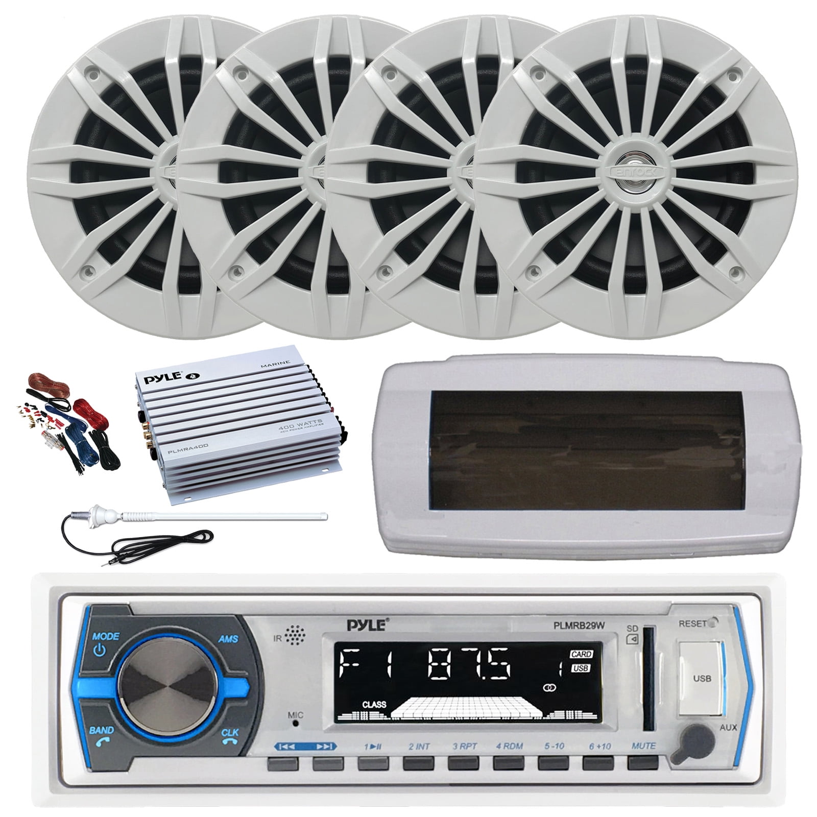 Pyle PLMRB29W Single DIN Bluetooth Marine MP3 AM/FM Stereo Receiver ...