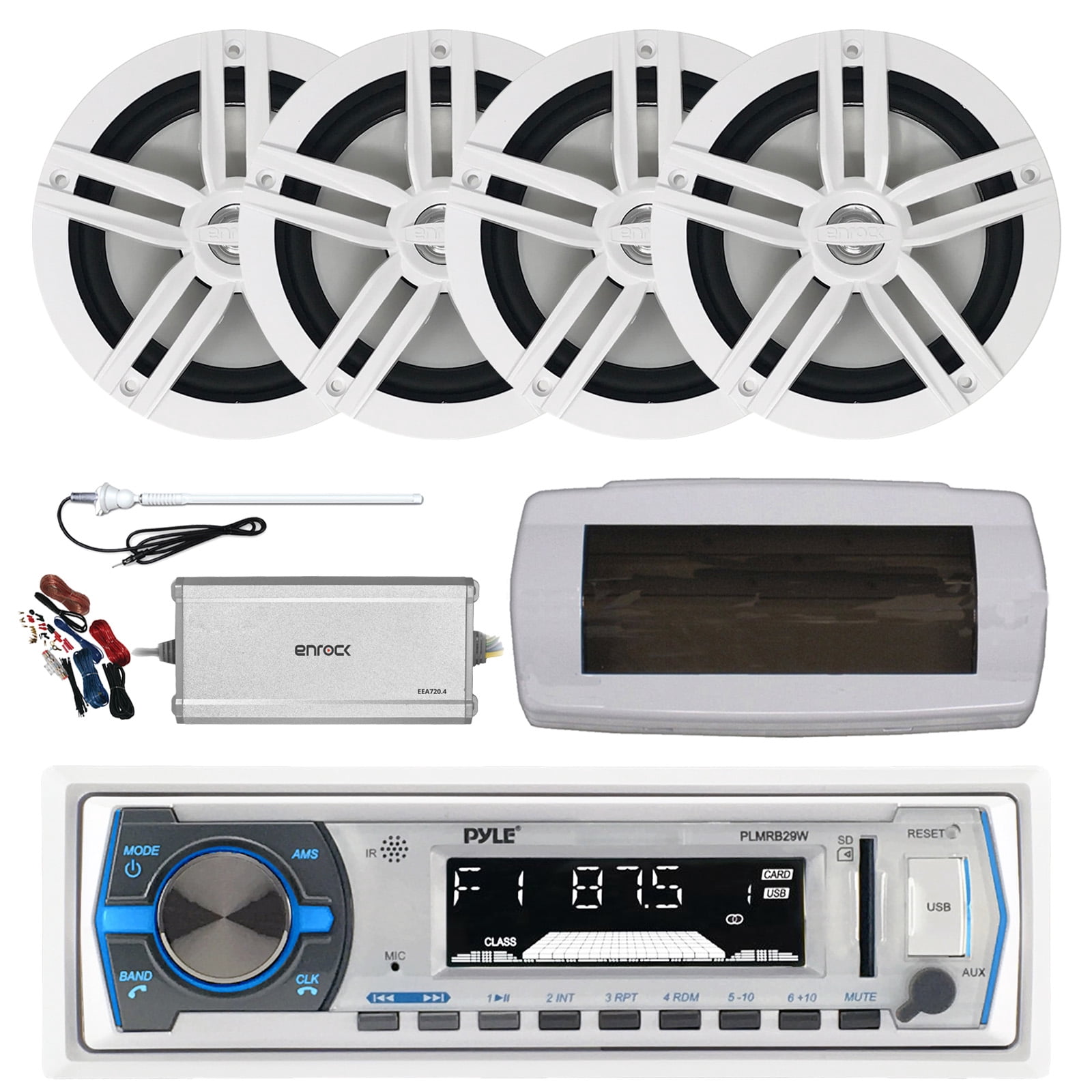 Pyle PLMRB29W Single DIN Bluetooth Marine MP3 AM/FM Stereo Receiver ...