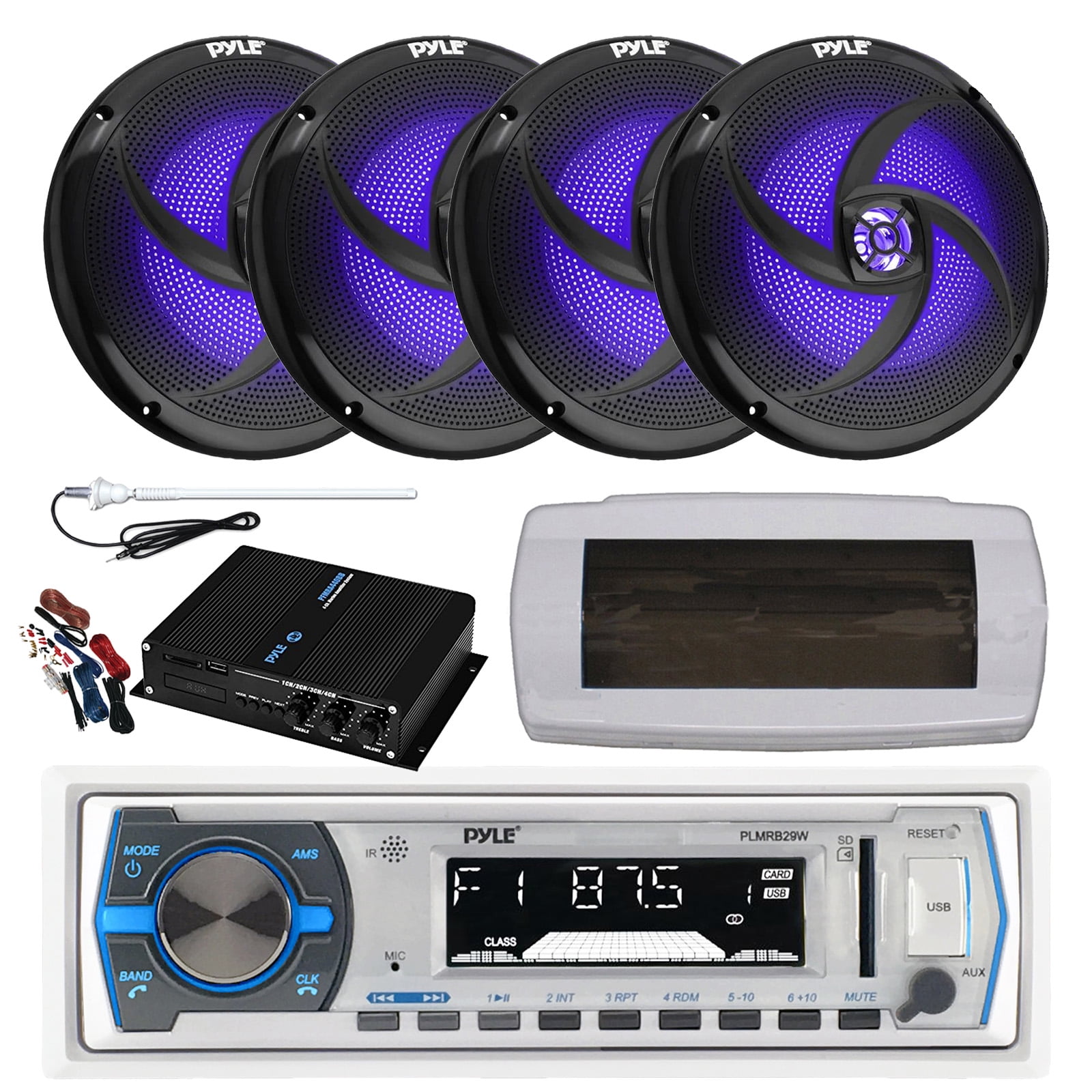 Pyle PLMRB29W Single DIN Bluetooth Marine MP3 AM/FM Stereo Receiver ...