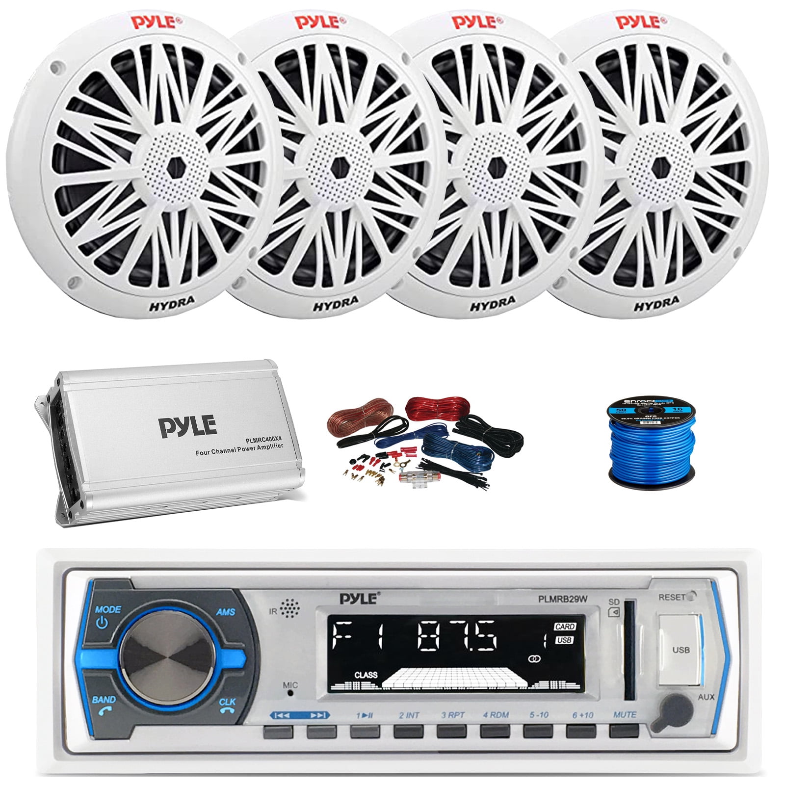 Pyle PLMRB29W Single DIN Bluetooth Marine MP3 In-Dash Stereo Receiver ...