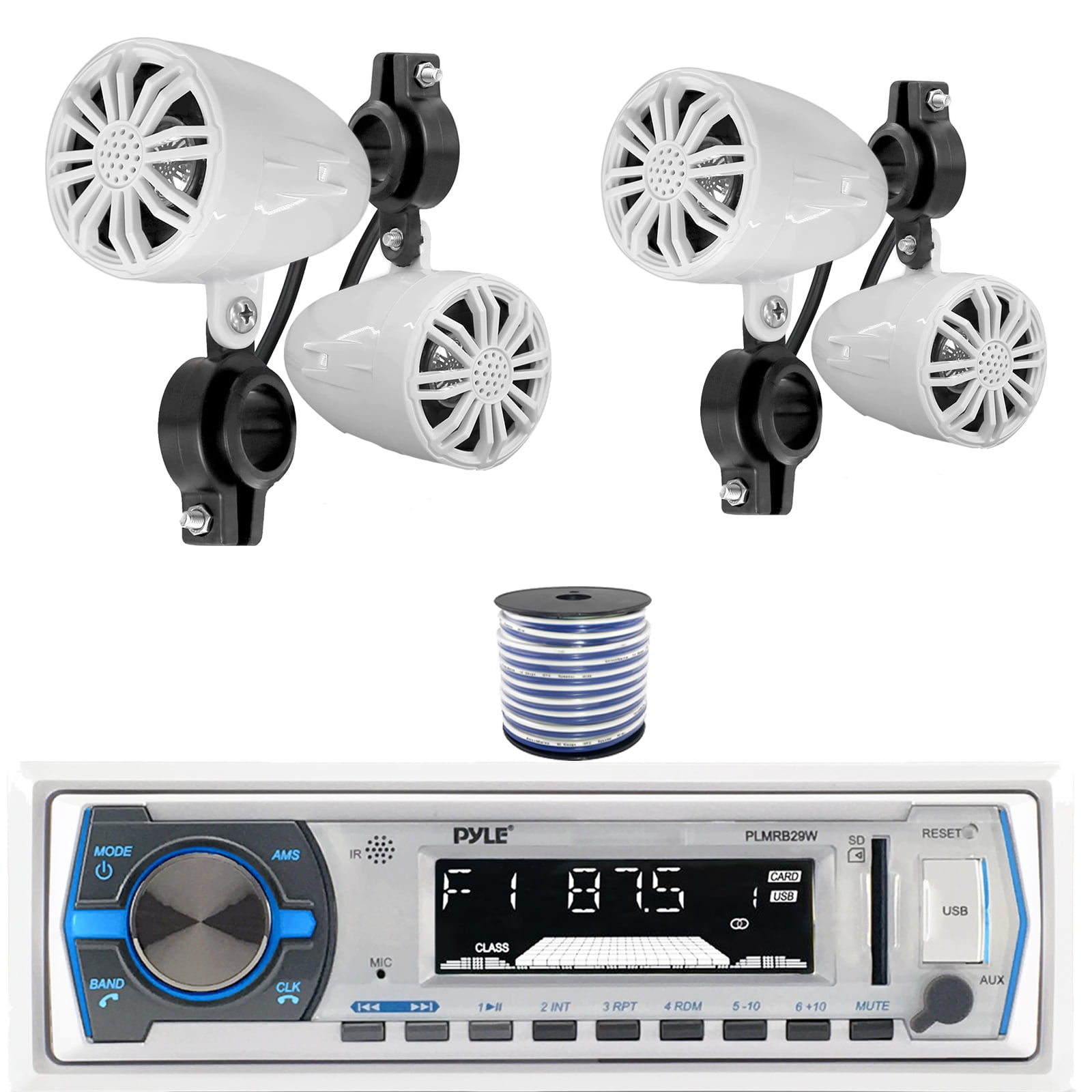 Pyle PLMRB29W Single DIN Bluetooth Marine MP3 In-Dash Stereo Receiver ...