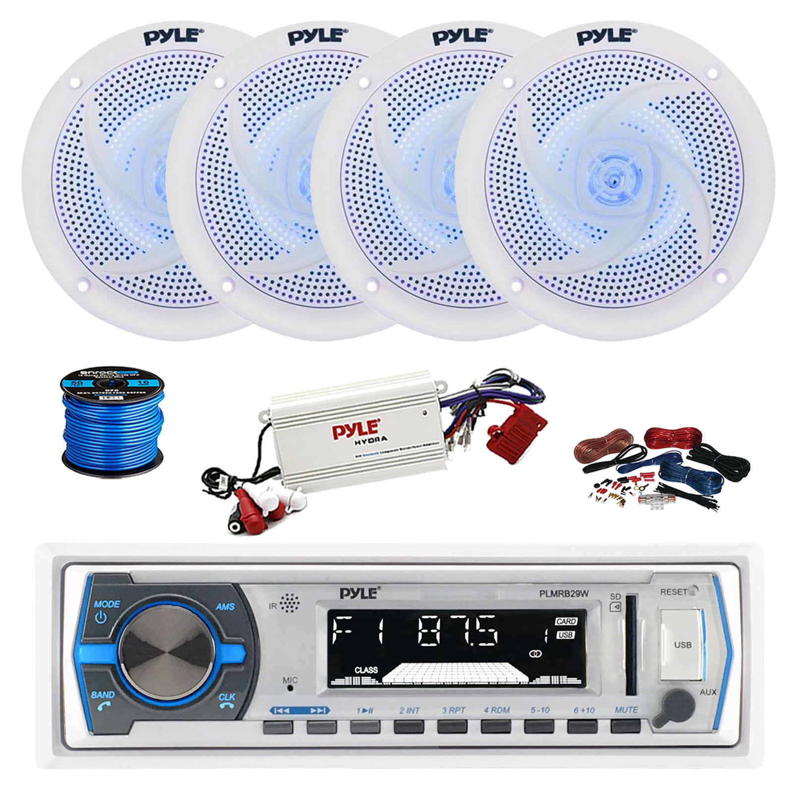 Pyle PLMRB29W Single DIN Bluetooth Marine MP3 Stereo Receiver, 4 ...