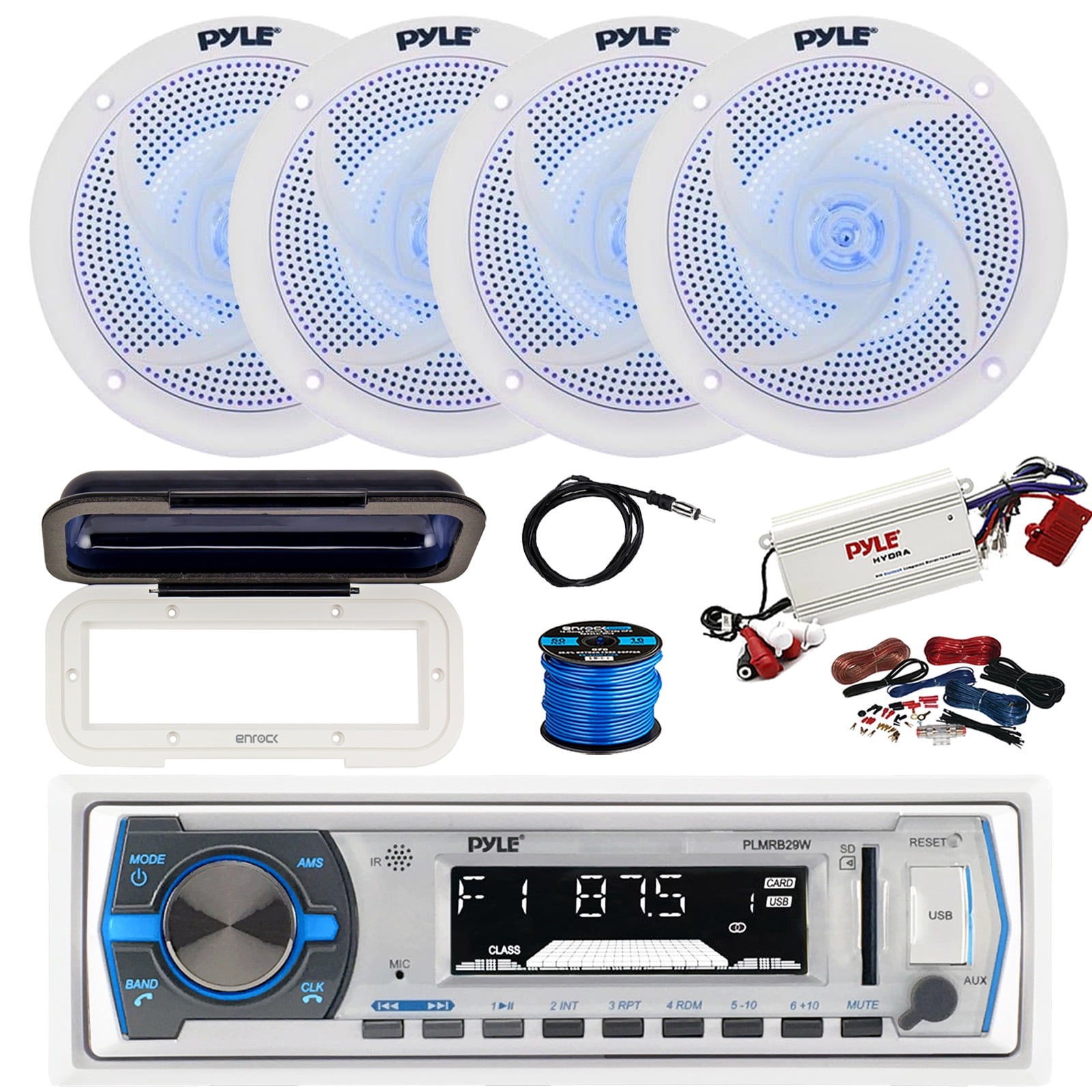 Pyle PLMRB29W Single DIN Bluetooth Marine MP3 Stereo Receiver, 4 ...