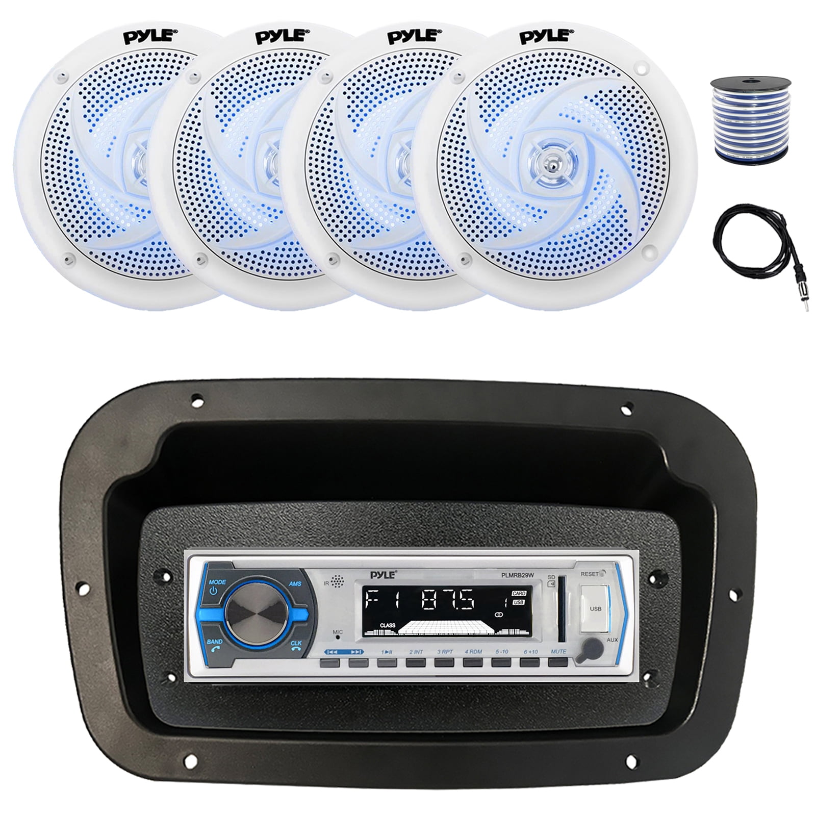 Pyle PLMRB29W Single DIN Bluetooth Marine MP3 Stereo Receiver, Spa ...