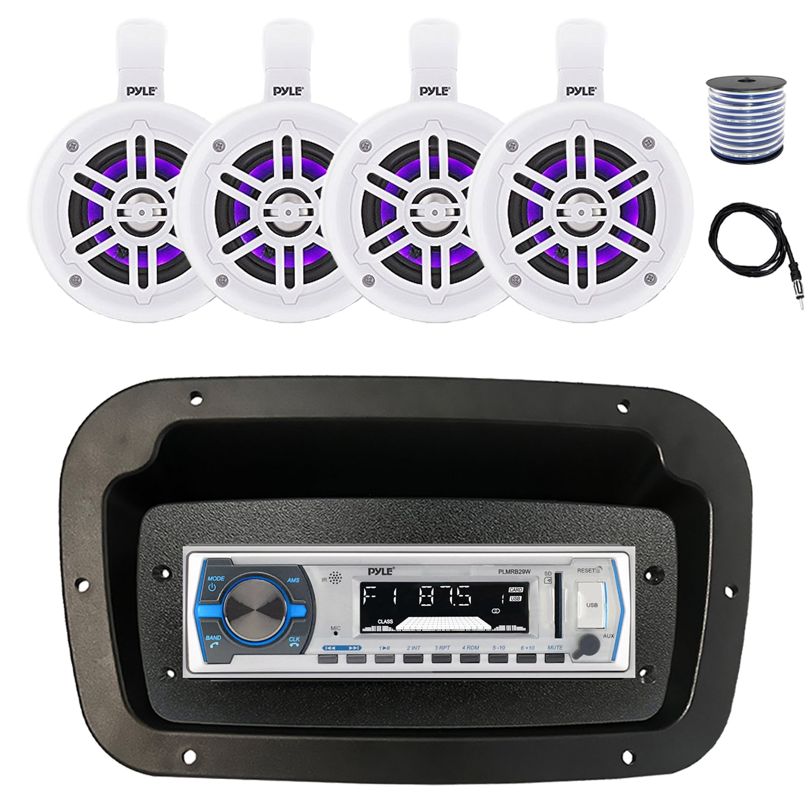 Pyle PLMRB29W Single DIN Bluetooth Marine MP3 Stereo Receiver, Spa ...