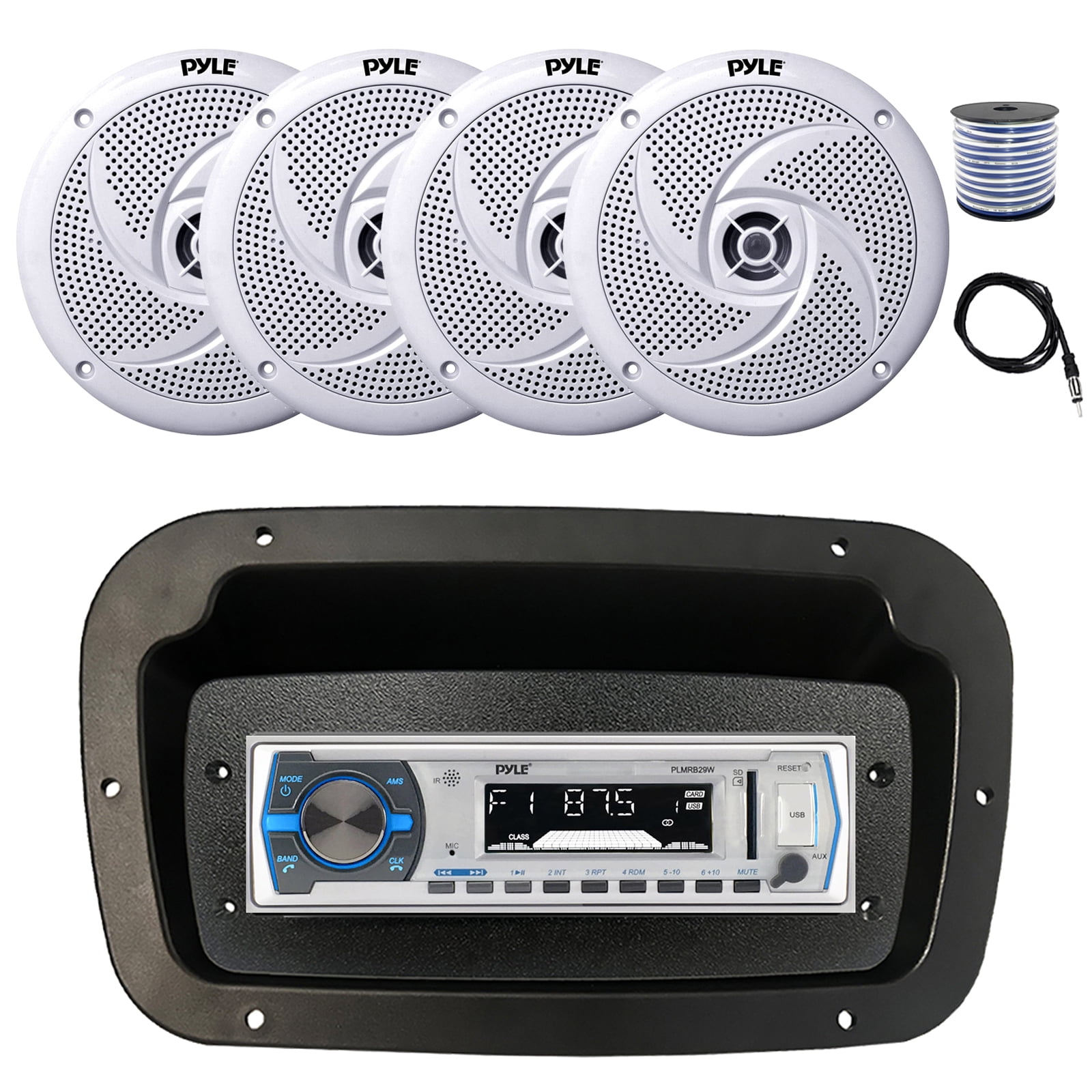 Pyle PLMRB29W Single DIN Bluetooth Marine MP3 Stereo Receiver, Spa ...