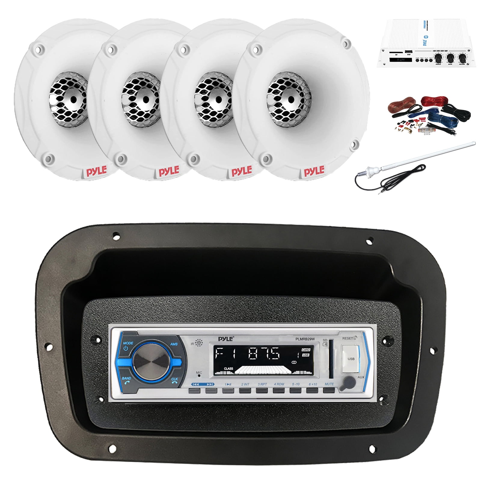 Pyle PLMRB29W Single DIN Bluetooth Marine MP3 Stereo Receiver, Spa ...