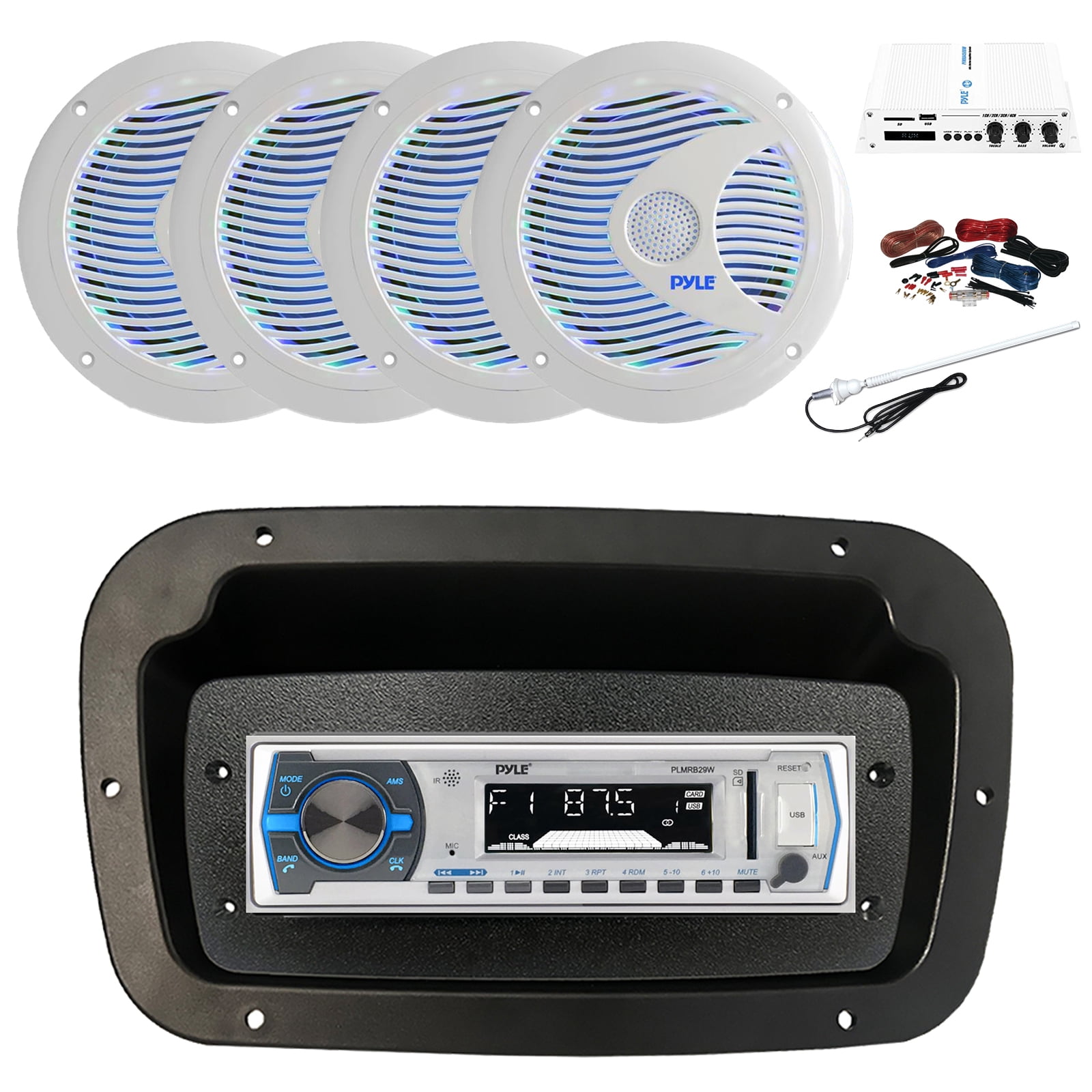 Pyle PLMRB29W Single DIN Bluetooth Marine MP3 Stereo Receiver, Spa ...