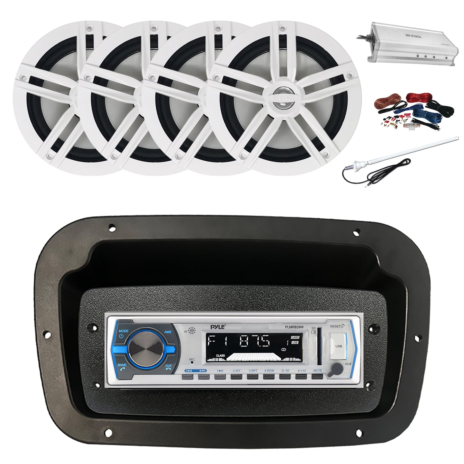Pyle PLMRB29W Single DIN Bluetooth Marine MP3 Stereo Receiver, Spa ...