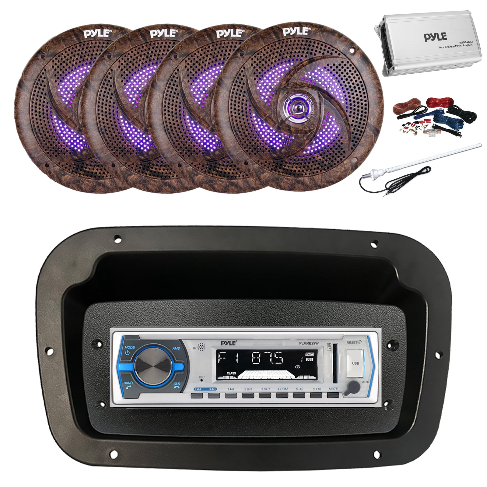 Pyle PLMRB29W Single DIN Bluetooth Marine MP3 Stereo Receiver, Spa ...