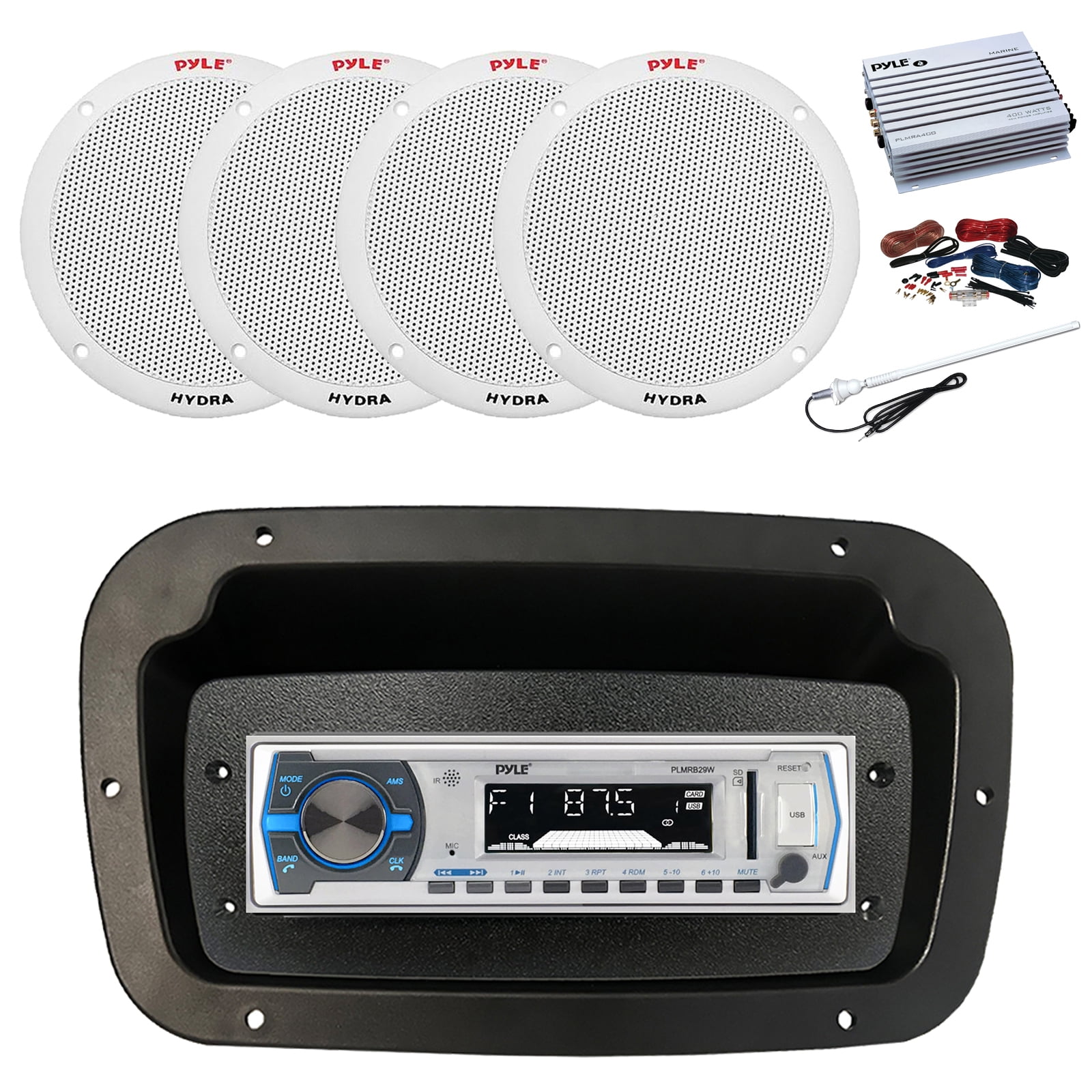 Pyle PLMRB29W Single DIN Bluetooth Marine MP3 Stereo Receiver, Spa ...