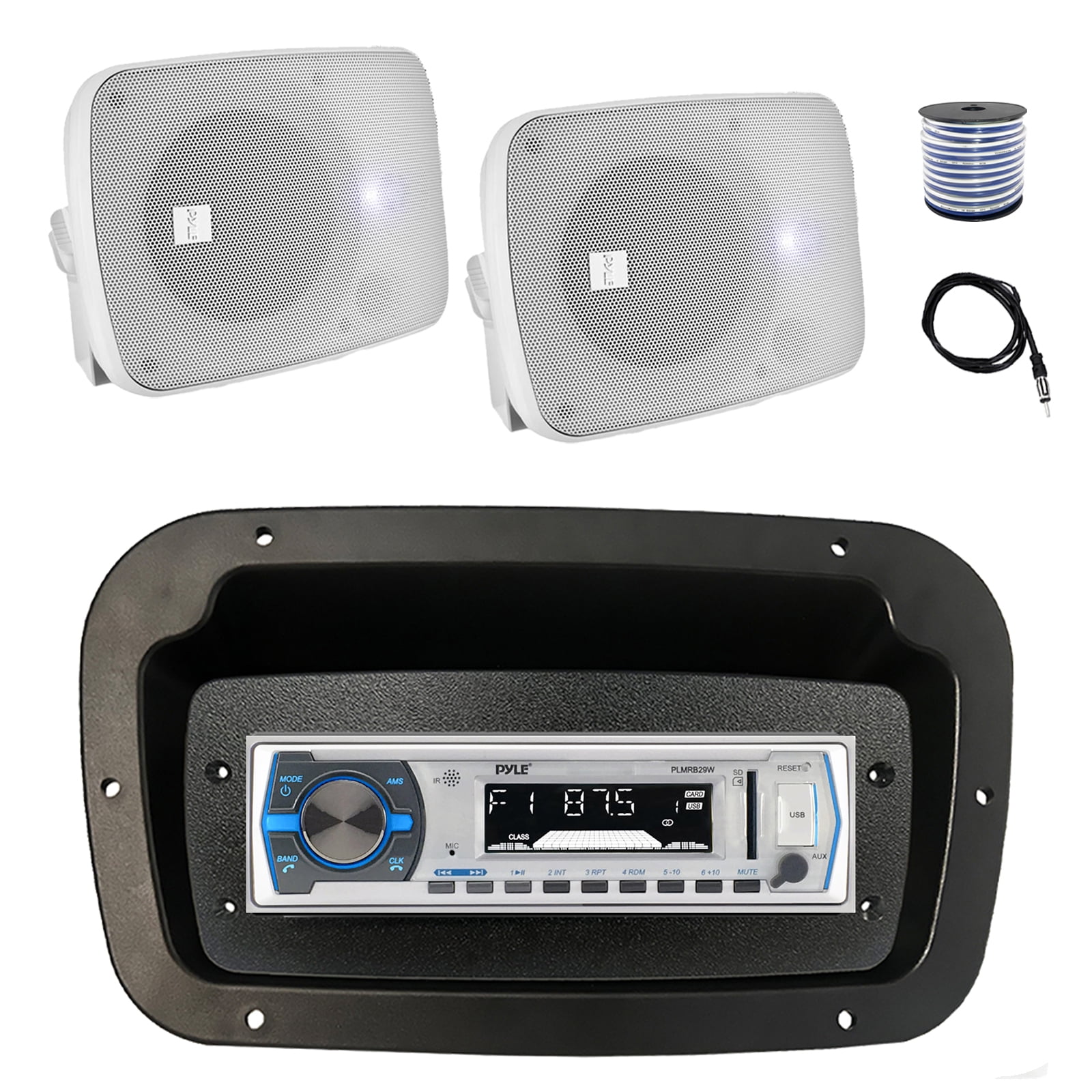 Pyle PLMRB29W Single DIN Bluetooth Marine MP3 Stereo Receiver, Spa ...