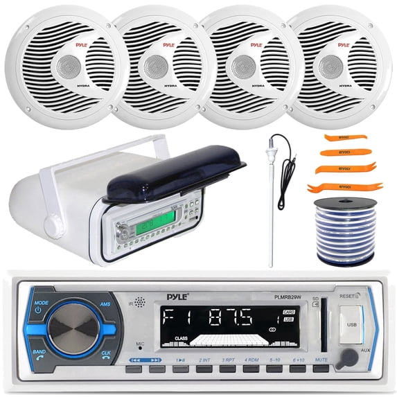 Pyle PLMRB29W Single DIN Marine Bluetooth MP3 Player In-Dash Stereo ...