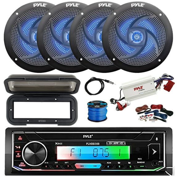 Pyle PLMRB38B Single DIN MP3 Bluetooth Marine Stereo Receiver, 4 ...